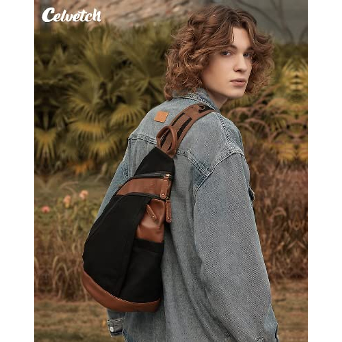 Celvetch Sling Bag for Men - Canvas Sling Backpack Mens Crossbody Bag Large Shoulder Bag for Hiking Travel - Black