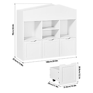 FOTOSOK Toy Storage Organizer with 3 Movable Drawers, Toy Organizers and Storage with Concealed Wheels and 7 Cubbies, Toy Storage Kids Storage Organization, Playroom Furniture, White