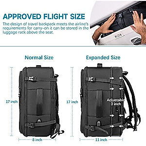 Travel Backpack, Carry On Backpack Flight Approved with USB Charging Port, Extra Large Backpack, 40L Expandable Waterproof Business Luggage Casual Bag Fits 17 Inch Laptops, Travel Gifts for Men Women
