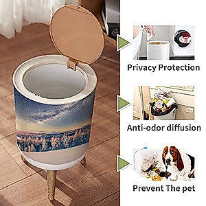 LGCZNWDFHTZ Small Trash Can with Lid for Bathroom Kitchen Office Diaper Sky Winter Snowy Night Carpathians Ukraine Europe Bedroom Garbage Trash Bin Dog Proof Waste Basket Cute Decorative