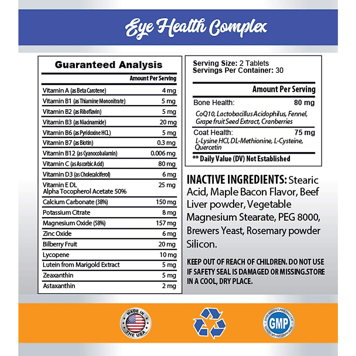 Dog Eye Health Supplements - Pets Total Health Support - for Dogs and Cats - Healthy Joints Eyes Teeth Hair Skin - Lutein for Dogs - 2 Bottles (120 Tablets)