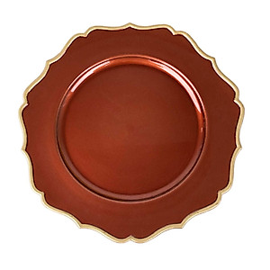 Efavormart 6 Pack | Terracotta & Gold 13" Round Scallop Rim Plastic Charger Plates, Tabletop Dinnerware Decor
