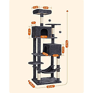 Feandrea Cat Tree, 75.2-Inch Cat Tower for Indoor Cats, Plush Multi-Level Cat Condo with 5 Scratching Posts, 2 Perches, 2 Caves, Hammock, 2 Pompoms, Smoky Gray UPCT191G01