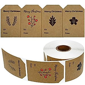 400 Pieces Christmas Kraft Paper Stickers Kraft Paper Label Christmas Tags Christmas Stickers for School Home Office Spice Cups Bottles (Classic Series)