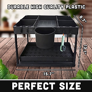 2 Pack Under Sink Organizers and Storage - 2 Tier Pull Out Under Sink Organizer with 2 Hanging Cups & 8 Adjustable Hooks | Multi Purpose Under Sink Storage Shelf Drawers for Bathroom & Kitchen (Black)