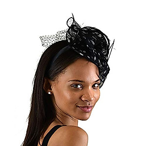 C.C Women's Elegant Cocktail Fashion Mesh Sinamay Fascinator Headband, Veil Floral Black/Ivory Dot