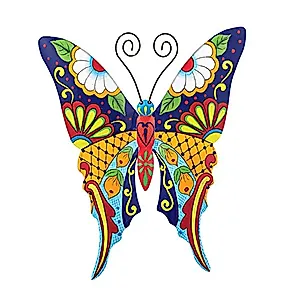 Collections Etc Colorful Metal Mexican Talavera-Style Insect Garden Wall Art for Indoor and Outdoor Decoration, Butterfly