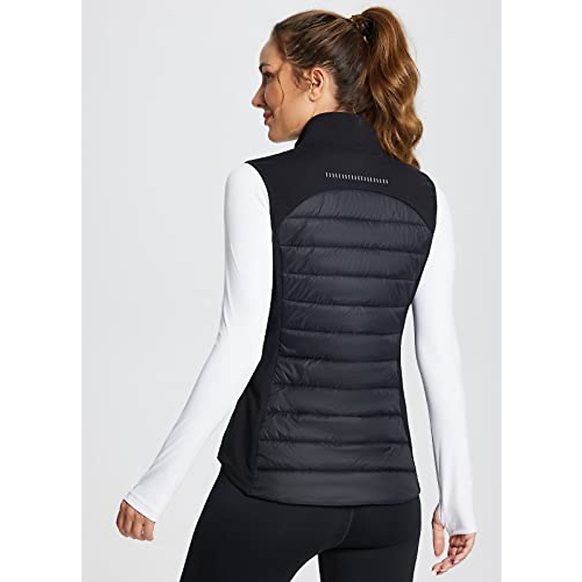 baleaf Women's Lightweight Warm Puffer Vest Running Winter Hybrid Sleeveless Quilted Water Resistant Jacket Black M