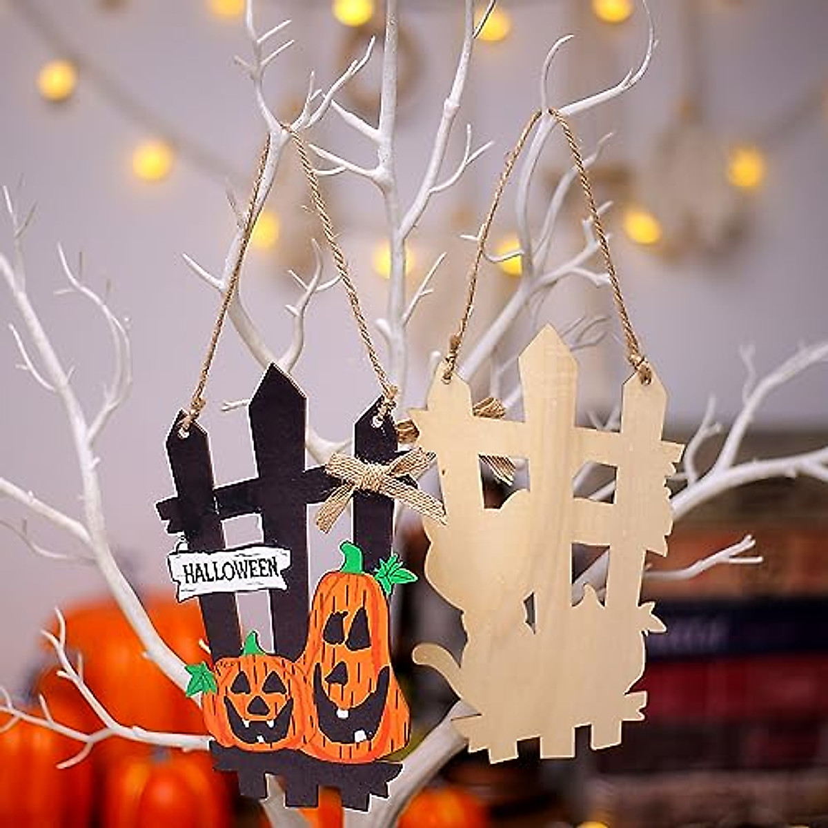 Erhigher Halloween Hanging Ghost Decoration, Black Cat Fence Door Sign Durable Fade-Resistant Ghost Festival Pumpkin Party Decoration Fine Workmanship Halloween Theme Party Decor Black & Yellow
