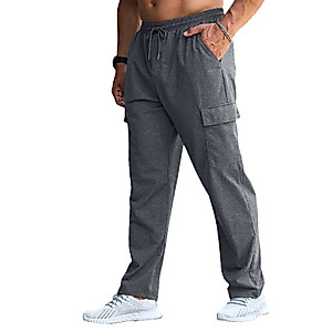 CTU Mens Fashion Baggy Sweatpants Lightweight Workout Cargo Sweatpants Athletic Pants Open Bottom Joggers with Pockets Darkgrey
