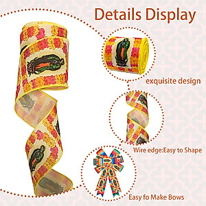 HIENAJ 2 Rolls 2.5 Inches 10Yards Mexican Cinco de Mayo Fiesta Ribbons Mexican Fabric Ribbons Serape Virgin Mary Ribbon for Mexican Fiesta Gift Wrapping Outdoor Hanging Party Decoration Supplies