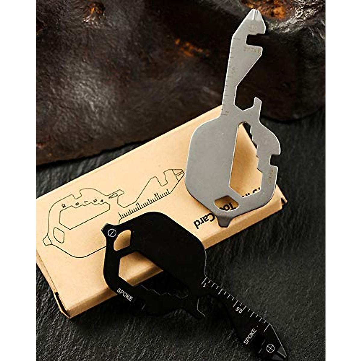 Keychain Multi-tools,Stainless Steel Pocket Tool Indoor Outdoor Multifunction Tool Lightweight EDC Gadget for Screwdriver, Wrench, Bottle Opener, Ruler, Spoke, Key Shaped Black