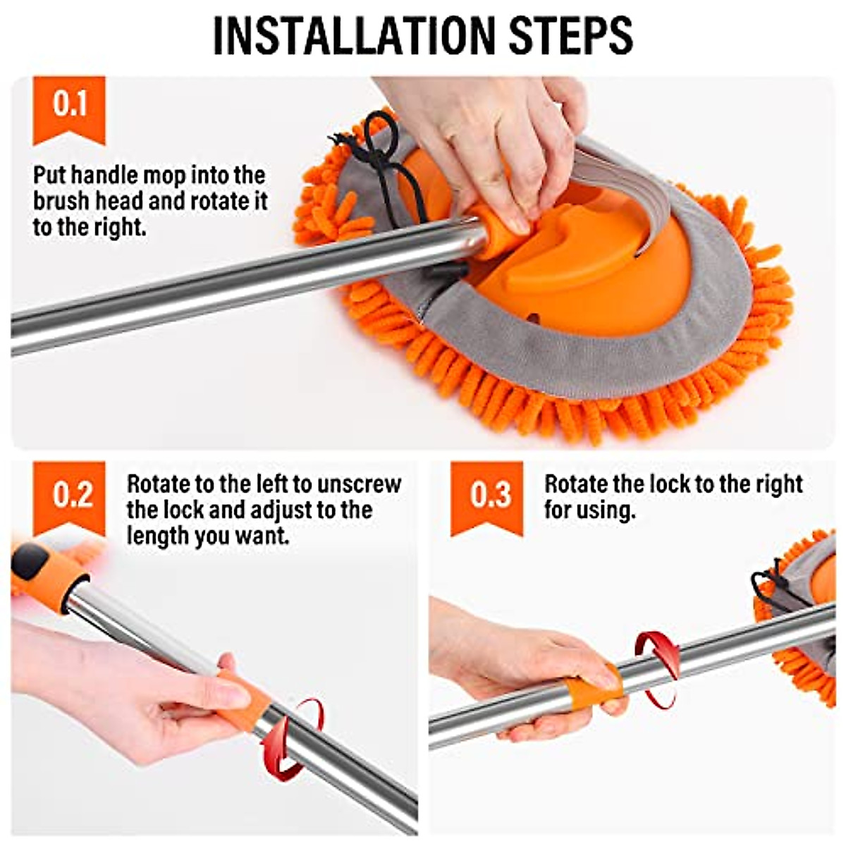 ANUINIT Car Wash Brush with Long Handle 62"/18" Microfiber Car Wash Brush,Soft Car Wash Mop Car Wash Mitt Scratch-Free Car Wash Kit,Flexible Rotation Car Washing Brush for Truck RV SUV Pickup Bus