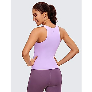 CRZ YOGA Butterluxe Womens V Neck Workout Tank Tops with Built in Bras - Sleeveless Padded Racerback Yoga Athletic Camisole Elfin Purple Medium