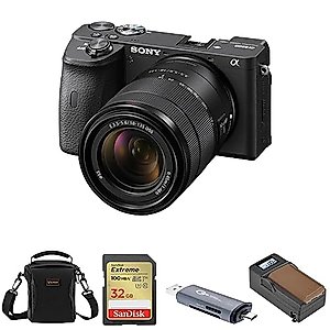 Sony Alpha a6600 Camera with 18-135mm Lens, Bundle with 32GB Memory Card & Reader, Extra Battery & Charger, Carrying Case