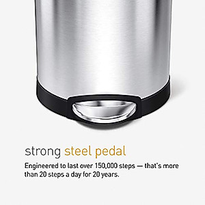 simplehuman 6 Liter / 1.6 Gallon Semi-Round Bathroom Step Trash Can, White Steel