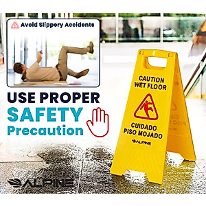 Alpine 24 Inch Caution Wet Floor Sign, High Visibility Yellow Caution Slippery When Wet Sign - Bilingual Safety Warning Sign to Easily Avoid Slippery Accidents in Businesses & High Traffic Areas