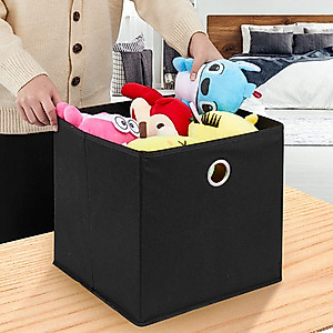 i BKGOO Foldable Storage Cube Drawer Bins Collapsible Fabric Storage Boxes with Round Metal Grommets for Organizing Shelf Nursery Home Closet 4 Pack Black 11" x 11" x 11"