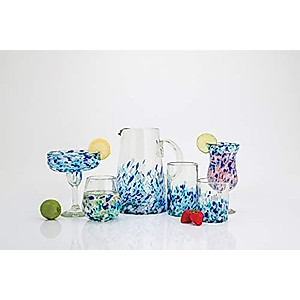 Amici Home Bahia Stemless Wine Glass | Set of 6 | Authentic Mexican Handmade Glassware | Blue and White Ombre | Wine Glasses for Red or White Wine, Cocktails | 16 Oz