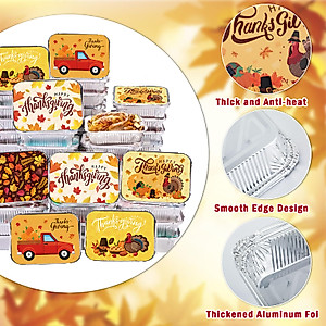 50Pcs Thanksgiving Take Home Containers Aluminum Food Containers with Lids Autumn Leftover Disposable Fall Hosting Essentials Party Favor Baking Cake Pans for Cooking,Heating,Roasting,BBQ 7.3x5.3 Inch
