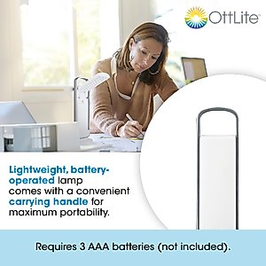 OttLite Portable LED Task Lamp, White - Lightweight LED Desk Lamp with Carrying Handle, Long-Lasting & Energy-Efficient Natural Daylight LEDs for Home Office & Desk - Automatic On/Off Operation