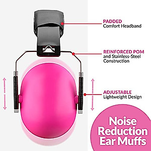 MEDca Ear Muffs Noise Protection - Pink Hearing Protection and Noise Cancelling Reduction Safety Ear Muffs, Fits Children and Adults for Shooting, Hunting, Woodworking, Gun Range, Mowing, and More