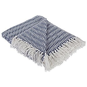 DII Modern Farmhouse Cotton Herringbone Blanket Throw with Fringe for Chair, Couch, Picnic, Camping, Beach, & Everyday Use, 50 x 60 - French Blue