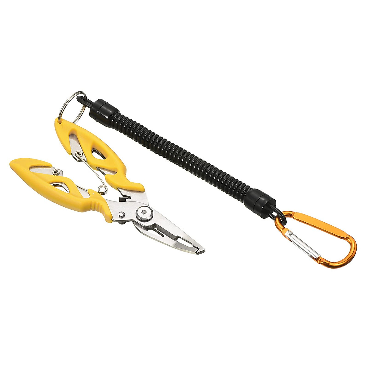 PATIKIL Fishing Pliers, Stainless Steel Hook Remover Fishing Lines Cutter Tool with Coiled Lanyard for Fishing, Yellow
