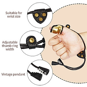 SOPOGER Archery Thumb Ring Handmade Brass Leather Finger Guard Adjustable Traditional Thumb Ring Mongolian Finger Protector for Horse Bow Longbow Recurve Bow (Black)