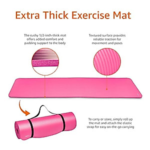 Amazon Basics Extra Thick Exercise Yoga Gym Floor Mat with Carrying Strap, 74 x 24 x .5 Inches, Pink