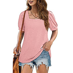 Tunics or Tops to Wear with Leggings Square Neck Tshirts Shirts Dressy Casual Pink XL