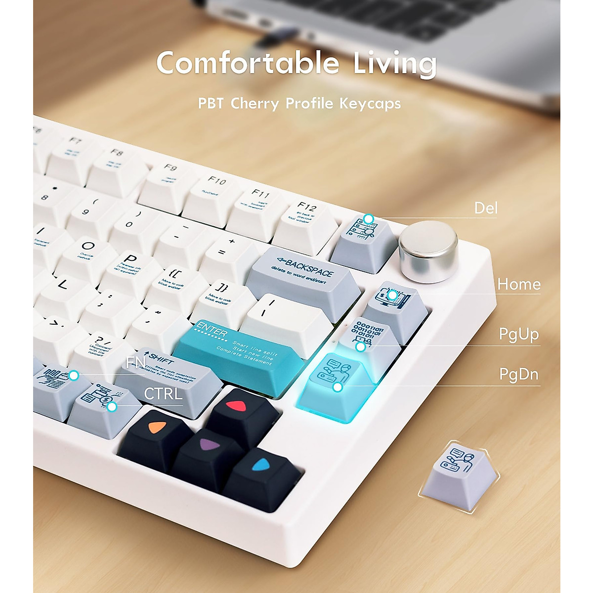 GK GAMAKAY TK75 75% Mechanical Keyboard with Knob Control, Hot Swap RGB Bluetooth 5.0/2.4GHz Wireless/USB-C Wired PBT Cherry Profile Keycaps Gaming Keyboard for Windows Mac (Gateron Red Switch)
