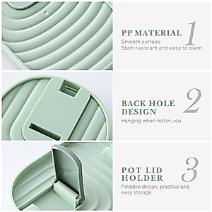 FYY Spoon Rest, Kitchen Utensil Holder with Drip Pad Heat-Resistant BPA-Free Spoon Holder with Foldable Pot Lid Holder for Stove Top Countertops Organizer for Spoons, Ladles, Spatulas, Lids - Green