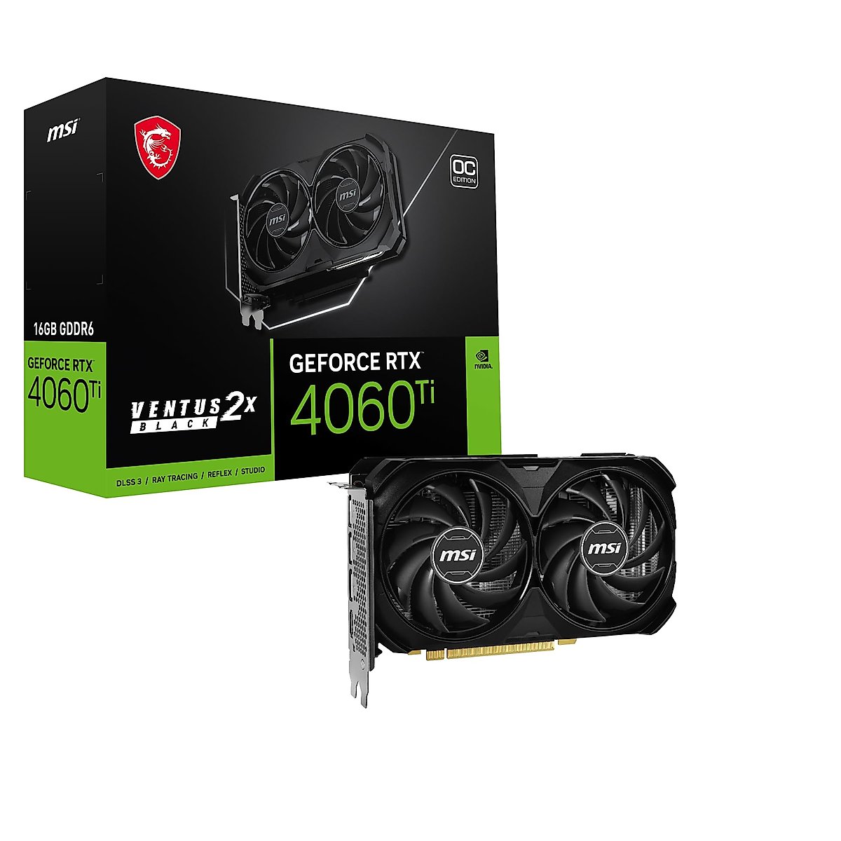 MSI Gaming GeForce RTX 4060 Ti 16GB GDRR6 Extreme Clock: 2625 MHz 128-Bit HDMI/DP Nvlink TORX Fan 4.0 Ada Lovelace Architecture Graphics Card (RTX 4060 Ti Ventus 2X Black 16G OC)