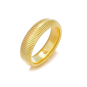CONRAN KREMIX Gold Chunky Bangle Stretch Bracelets For Women 14K Real Gold Filled Stainless Steel Cuff Bracelet Non Tarnish Trendy Jewelry 20MM Width,8 Inches