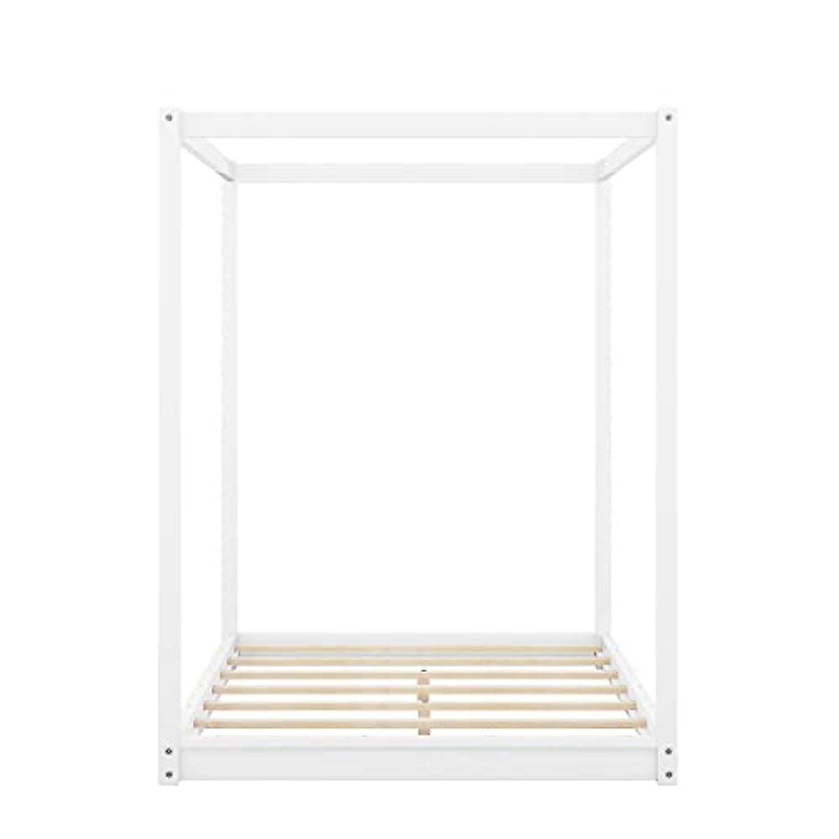 Harper & Bright Designs Full Canopy Bed Wood 4 Poster Panel Beds, Floor Bed Frame Full with Solid Wood Slat Support, Full Size Platform Bed for Kids Teens Adults, No Box Spring Needed, White