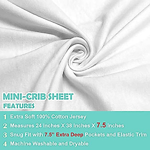American Baby Company 100% Natural Cotton Jersey 7.5" Extra Deep Pocket Sheet Designed for 5" Mini-Crib Mattress, White, for Boys and Girls, 1 Count (Pack of 1)