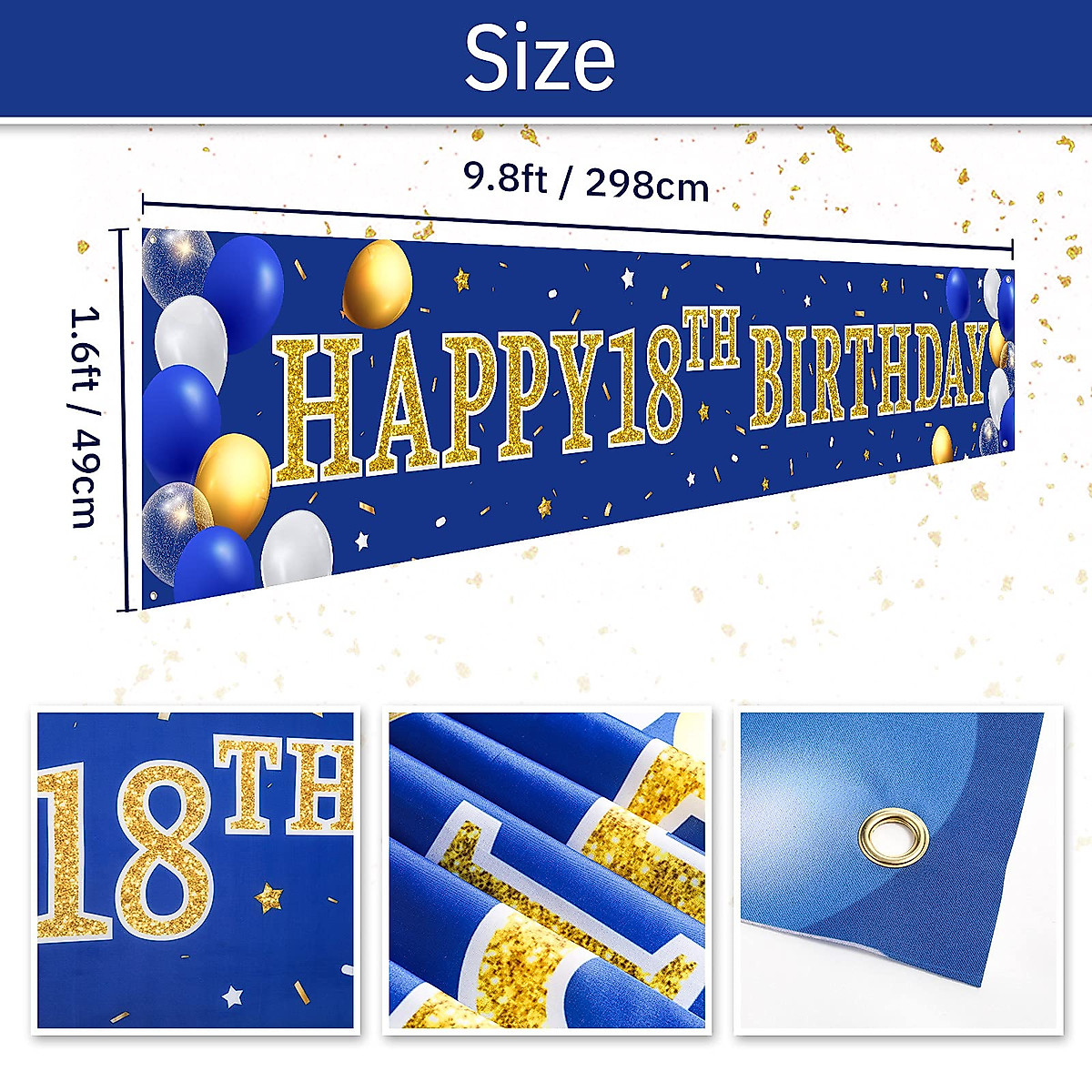 Boao 16th 18th 50th Birthday Decorations for Boys, Navy Blue and Gold Birthday Banner Yard Backdrop, Happy Birthday Party Supplies Decorations for Men (18th)