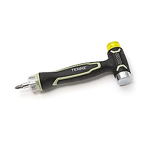 Terre Products, 6 in 1 Double Faced Hammer Tool, Small Rubber Mallet Hammer, Built-In Multi Bit Screwdriver, Ergonomic Non-Slip TPR Handle, Perfect for Crafts, Jewelry, Wood, Auto, and Flooring