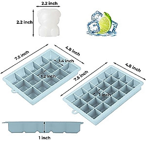 Ice Cube Trays 2 Pack, with Bear Ice Cube Mold and Removable Lid, Silicone Ice Cube Mold Easy-Release Flexible 15-cube Ice Trays and 24-cube Ice Trays for Whiskey, Cocktails
