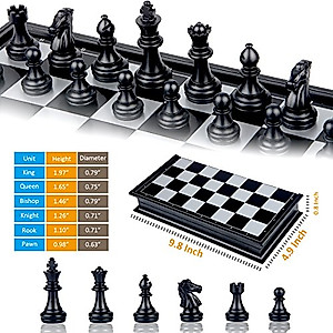 Chess / Checkers / Backgammon 3 in 1 Set, Hoshin Portable Folding Travel Magnetic Chess Board for Kids, 9.8 x 9.8 x 0.8 Inch