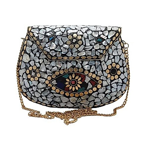 Trend Overseas Ethnic Indian Handmade Sea Shell Stone Chip Bag