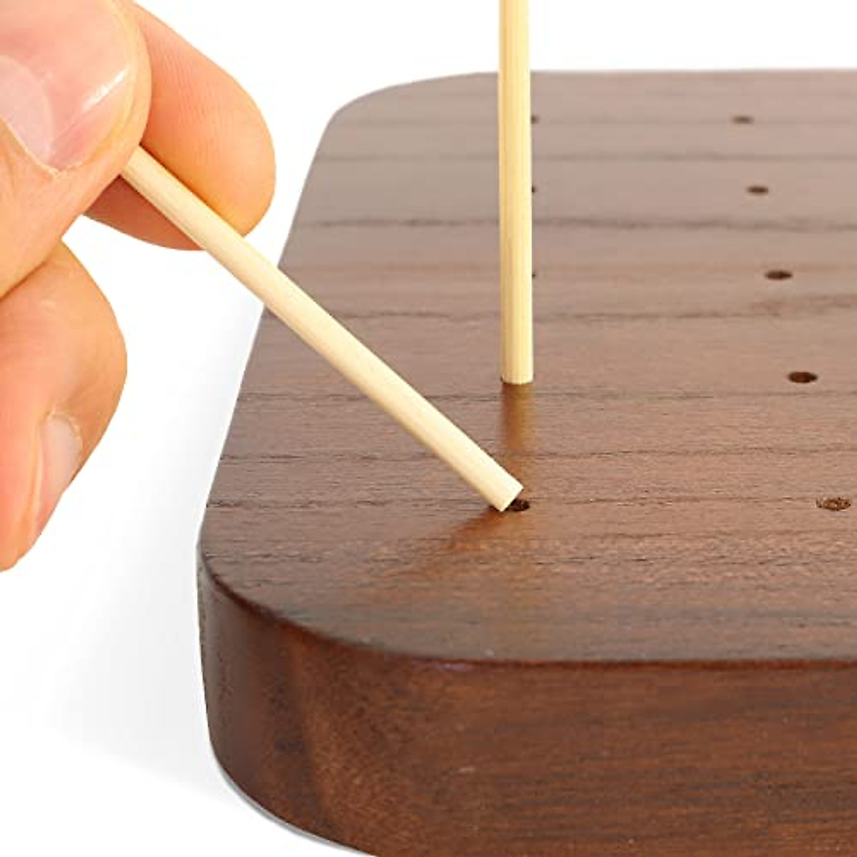 Food Display Wooden Skewer Holder For Appetizer Skewers. Impress your Guests And Serve Your Skewers For Fruit Kabobs Or Cocktail Sticks On This Food Skewer Holder Made Of Oak Wood In Dark Brown Color