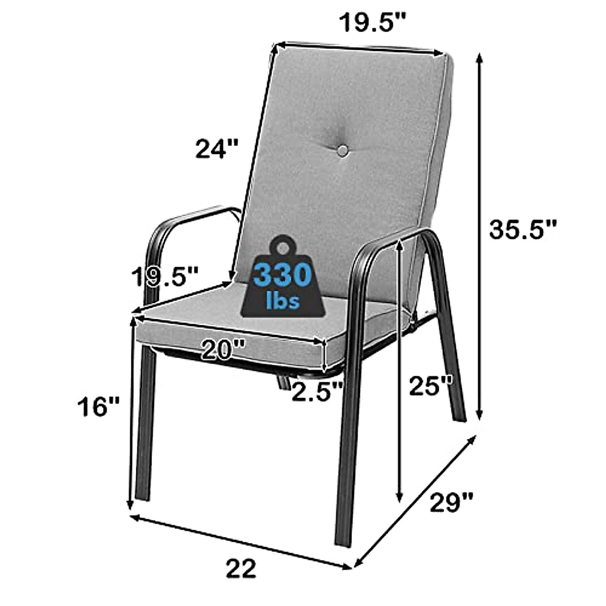 Tangkula 5 Piece Patio Dining Set, Outdoor 35 Inches Square Tempered Glass Table with 1.65 Inches Umbrella Hole and 4 Stackable Dining Cushioned Chairs, Suitable for Poolside, Backyard, Garden