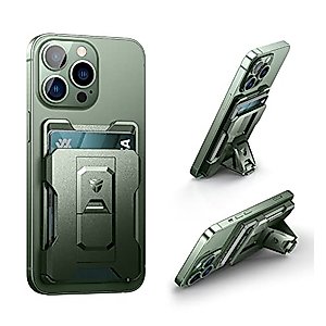 Dexnor Phone Card Holder with Foldable Back Stand, Adhesive Phone Wallet Pouch Sleeve Stick on PC Credit Card ID Case with Finger Grip Kickstand for Most Smartphones (Green)