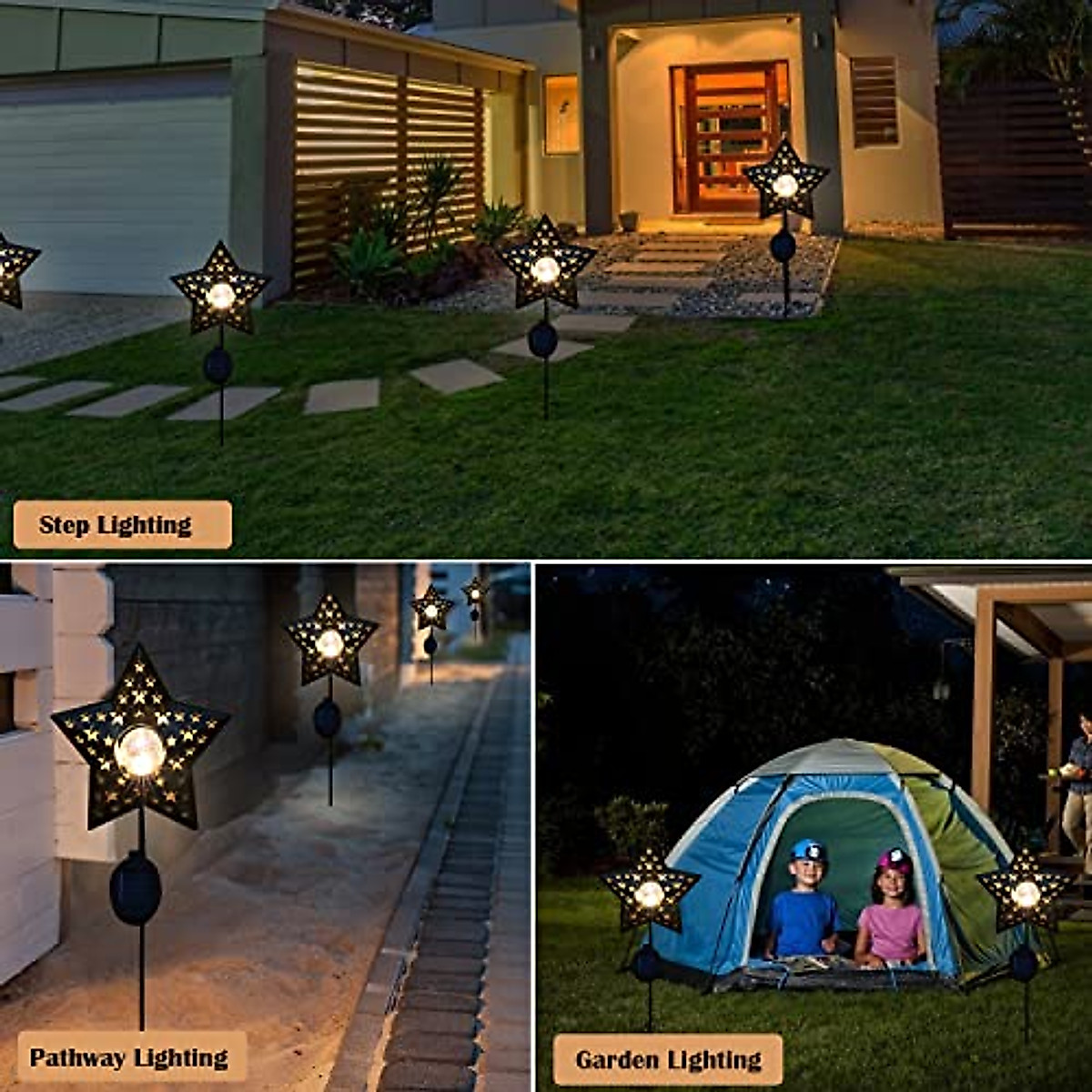 Solar Lights Garden Outdoor Large Star Solar Light Crackle Glass Globe Metal Decoration Solar Stakes Lights IP65 Waterproof Led Llight for Pathway, Yard, Patio, Lawn, Driveway, Landscape (1 Pack)