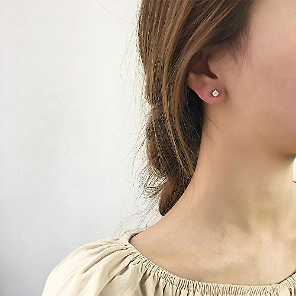 Silver Stud Earrings for Women Men 4 Pairs of Hypoallergenic Small White Gold Plated Cubic Zirconia Cartilage Earrings Jewelry Sets (2mm/3mm/4mm/5mm)