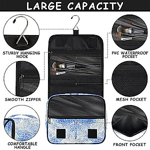 POFATO Blue Dragonfly Mandala Travel Toiletry Bag Cosmetic Makeup Bag for Women Men Hanging Hook Wash Toiletries Portable Toiletry Bags Organizer