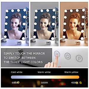 Despful 10"x 12" Vanity Mirror with Lights, Hollywood Lighted Makeup Mirror with 3 Color Modes and 12 Dimmable Diamond LED Light Bulbs, Touch Control for Bedroom, White