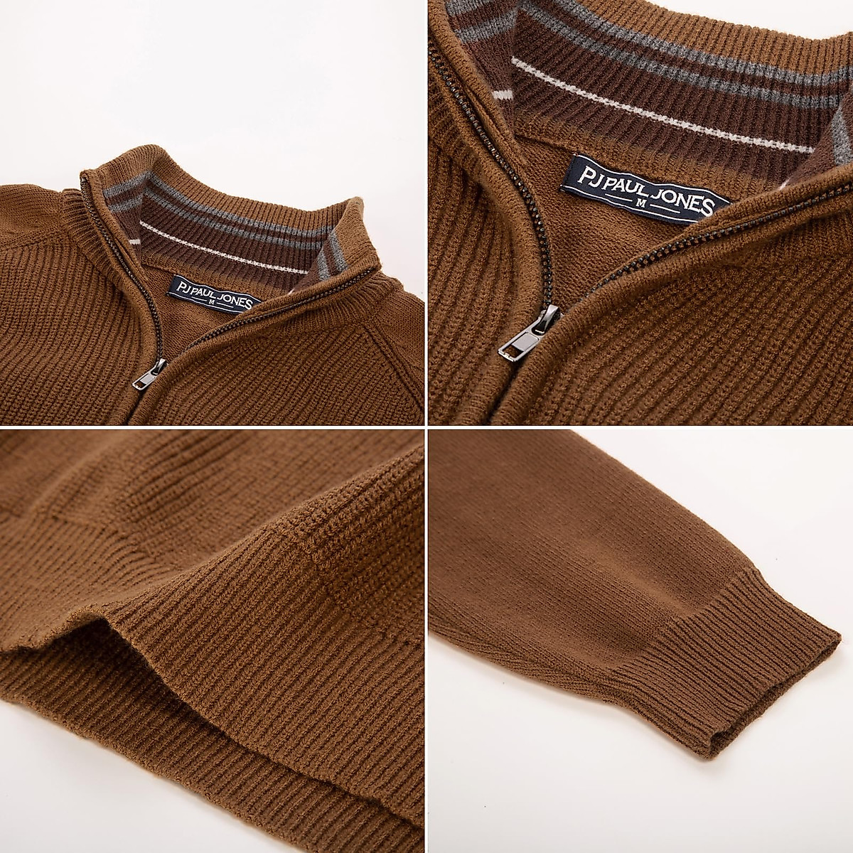 PJ PAUL JONES Mens Brown Sweater Turtleneck Men Quarter Zip Pullover Fall Sweaters for Winter XL